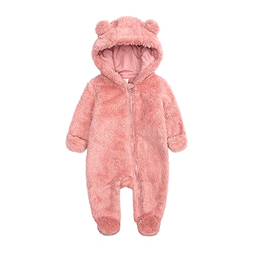 Lamgool Newborn Baby Fleece Jumpsuit Hooded Bear Ears Footies Unisex Girls Boys Romper Snowsuit for Fall Winter 0-3M