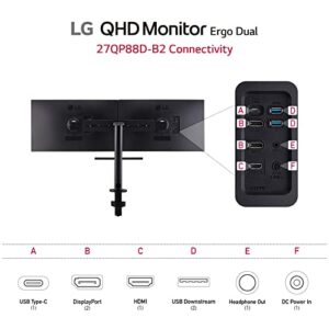 LG 27QP88D-B2 Dual 27” QHD (2560 x 1440) IPS Monitor with Ergo Stand, Daisy Chain via DislayPort, UBS Type-C, Extend/Retract/Swivel/Pivot/Tilt Adjustable