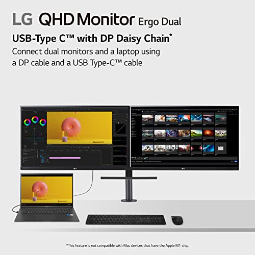 LG 27QP88D-B2 Dual 27” QHD (2560 x 1440) IPS Monitor with Ergo Stand, Daisy Chain via DislayPort, UBS Type-C, Extend/Retract/Swivel/Pivot/Tilt Adjustable