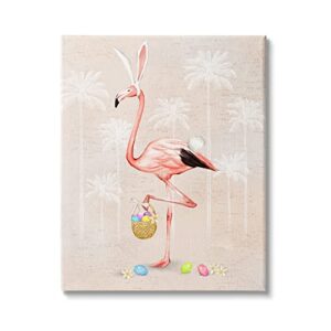 stupell industries easter flamingo pink bird egg hunt basket canvas wall art, 16 x 20, beige