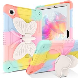 domaver galaxy tab a8 case samsung tab a8 case 10.5 inch with butterfly stand shockproof rugged kids friendly silicone heavy duty cover- colorful pink