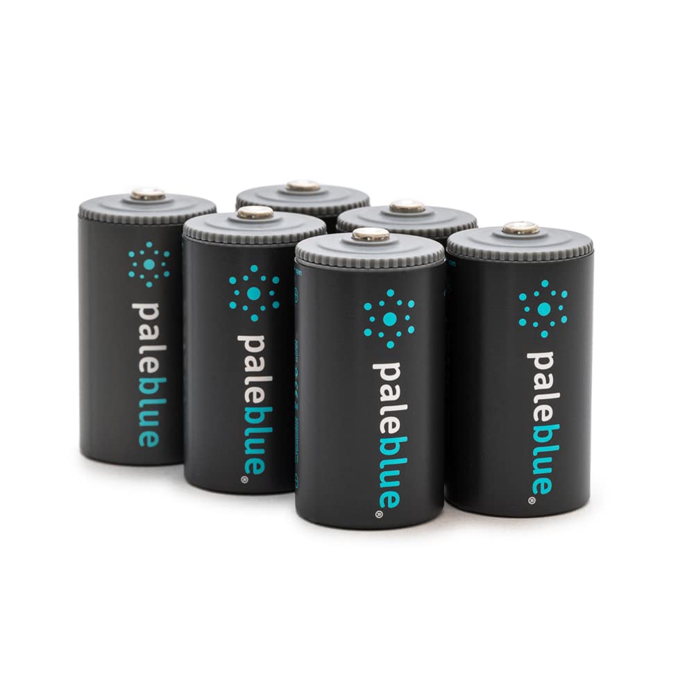 Rechargeable D Batteries with USB Charger by Pale Blue, Lithium Ion 1.5v 5000 mAh, Charges Under 3.25 Hours, Over 1000 Cycles, 2-in-1 USB to Micro USB Charging Cable, LED Charge Indicator, 6-Pack