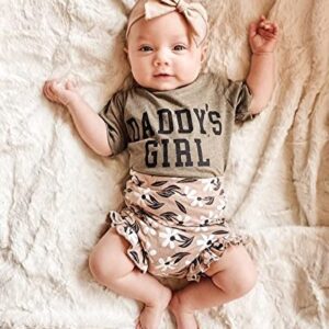 Hnyenmcko Newborn Infant Baby Girl Clothes Letter Short Sleeve T Shirts Top Ruffled Shorts Headband 3Pcs Summer Outfits Set (A-Daddy, 0-6 Months)