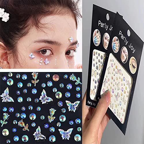 Butterflies Face Gems Stick Jewels for WomenSelf Adhesive Nail Eye Body Rhinestones Gems Women Festival Nail Decor Rhinestone Stickers Rave Party Club Temporary Tattoos (Cute Animals)