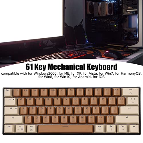 Sanpyl Wired Mechanical Keyboard, 61 Keys Mechanical PC Gaming Keyboard Color Mixing Quick Response Ergonomic Wired Keyboard for Windows for Android for iOS(Tea Shaft)