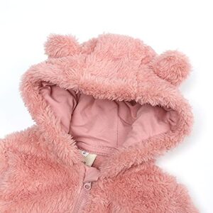 Lamgool Newborn Baby Fleece Jumpsuit Hooded Bear Ears Footies Unisex Girls Boys Romper Snowsuit for Fall Winter 0-3M