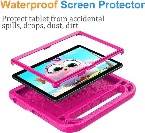 BMOUO 2021 All-New 10 Tablet 2021 Case - with Screen Protector, Shockproof Lightweight Kid-Proof Cover Handle Kids Case for All-New 10 inch Tablet(Only Fit 11th Generation, 2022 Release) - Rose