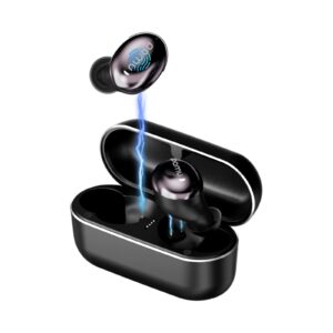 pamu wireless earbuds bluetooth headphones with charging case, enc noise canceling in-ear sports earphones w/twin&mono mode, hi-fi stereo sound, touch control/ipx4 waterproof/21 hrs playback, black