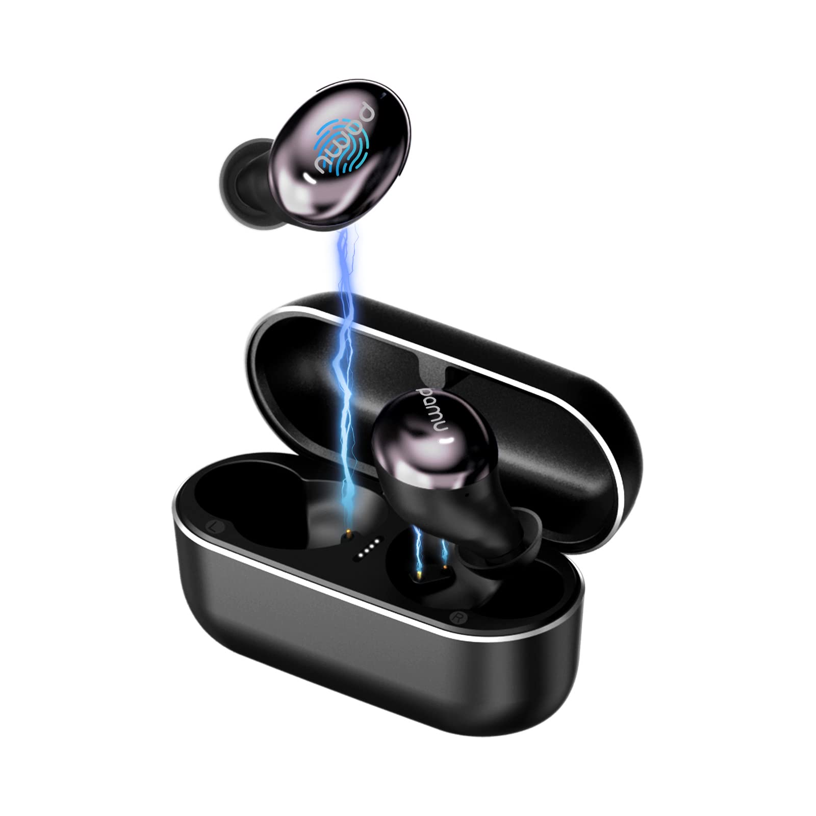 pamu Wireless Earbuds Bluetooth Headphones with Charging Case, ENC Noise Canceling in-Ear Sports Earphones w/Twin&Mono Mode, Hi-Fi Stereo Sound, Touch Control/IPX4 Waterproof/21 Hrs Playback, Black