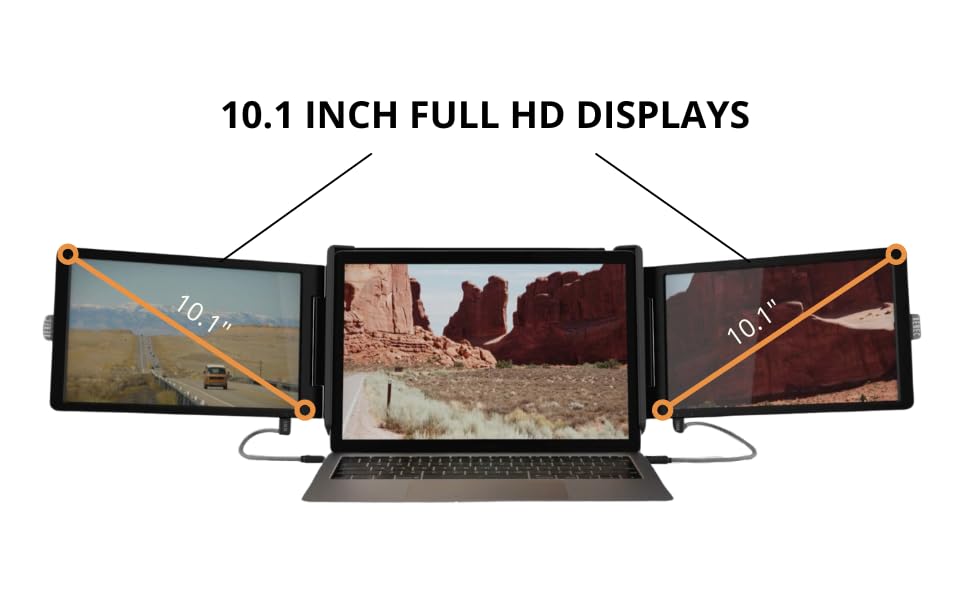 Xebec Tri-Screen 2 | 10.1in Portable Attachable Monitor for Laptop | Full HD Plug & Play, Compatible with Mac, PC, 1920x1200 Full HD Displays | The Original Tri Screen for Laptop with Instant Setup