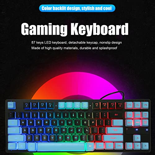 Zyyini Gaming Keyboard, 87 Key Wired Gaming Keyboard with Color Backlit for Desktop Laptop Computers, Ergonomic Design Stylish Computer Keyboard for OS X/for Windows(Dark Blue)