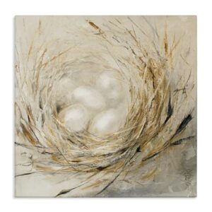 stupell industries abstract baby bird egg nest countryside animals canvas wall art, 17x17, beige