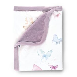 oilo baby blanket, luxury soft plush backing & 100% turkish cotton jersey print, double layered, 30" x 40", rolled jersey edge trim, newborn infant crib blanket, watercolor butterfly