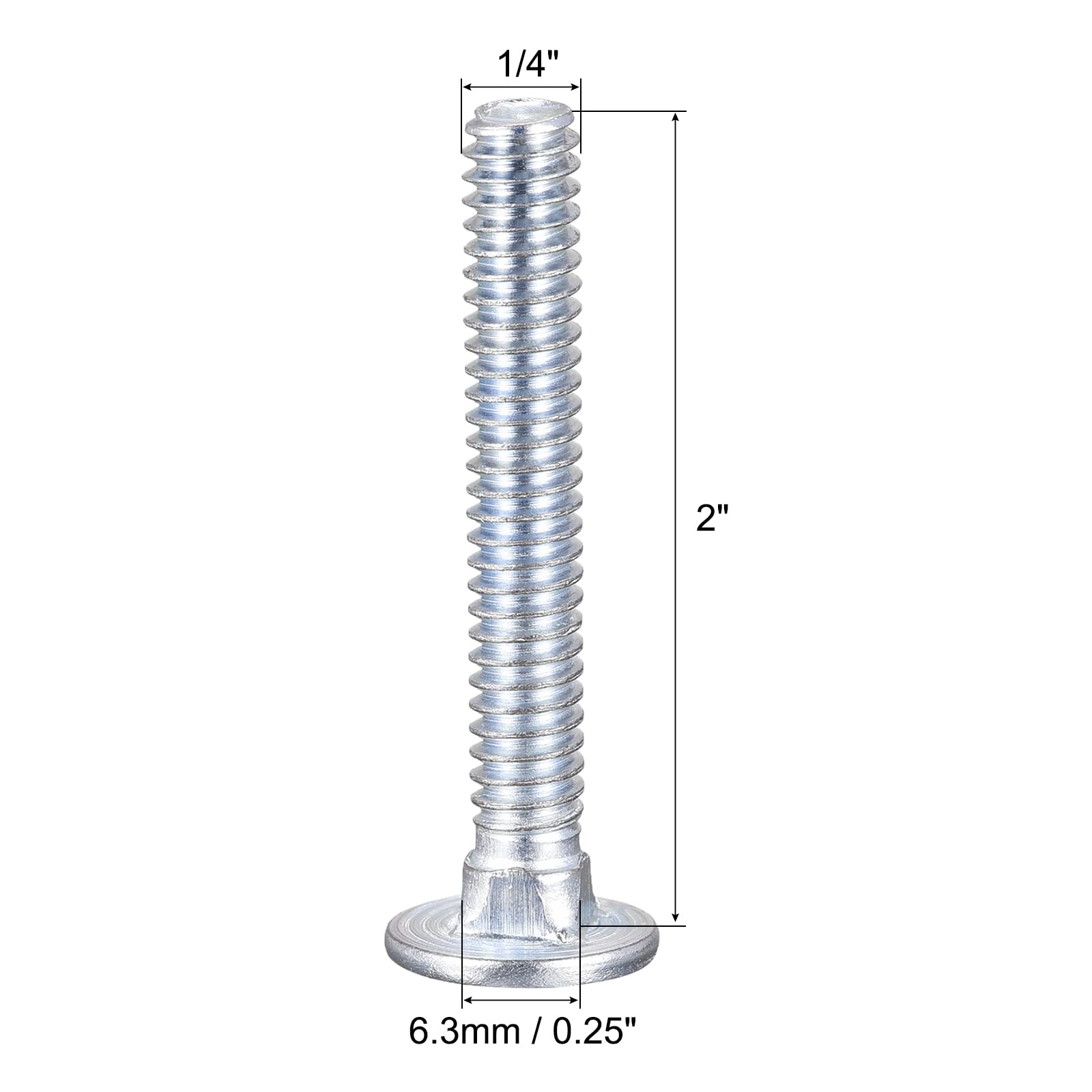 uxcell 1/4-20x2" Carriage Bolt Round Head Square Neck Q235 Carbon Steel 10pcs