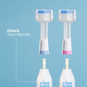 Triple Bristle Replacement Brush Head Refills | Innovative 3 Sided Head Design | Compatible with Triple Bristle Brand Sonic Toothbrush | Color Changing Indicator Bristles | 4 Pack (2 Pink + 2 Blue)