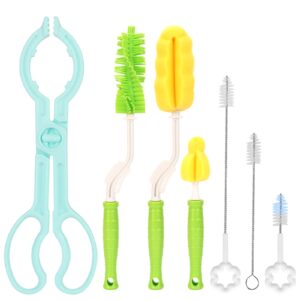 xpovouetpa 7 pcs baby bottle brush cleaner set,slicone bottle brush sponge bottle scrubber straw cleaning brush for baby bottles, water bottles, straws, tumblers, wine decanters,flask and more(green)