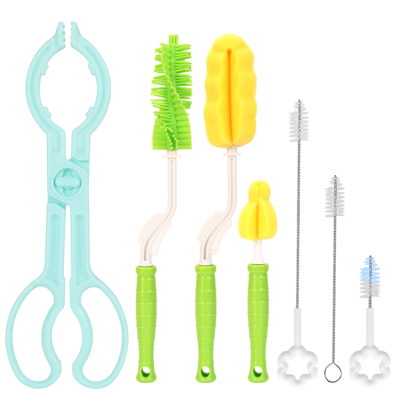 Xpovouetpa 7 Pcs Baby Bottle Brush Cleaner Set,Slicone Bottle Brush Sponge Bottle Scrubber Straw Cleaning Brush for Baby Bottles, Water Bottles, Straws, Tumblers, Wine Decanters,Flask and More(Green)