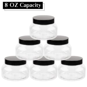 TUZAZO 8 Oz Plastic Container Tuscany Jars with Lids BPA Free, 12 Pack Empty Round Clear Cosmetic Containers Body Butter Jars for Lotion, Cream, Gel, Sugar Scrub