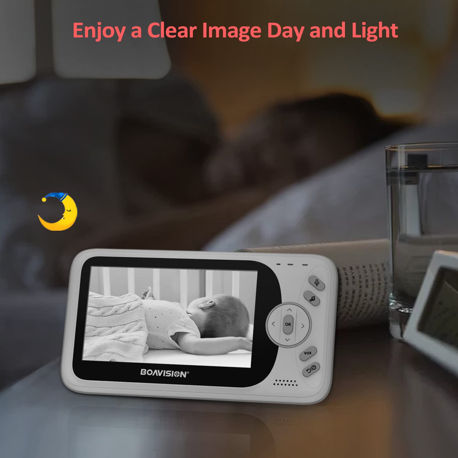 BOAVISION Video Baby Monitor with Camera and Audio,Digital 2.4Ghz Wireless Video Monitor with 4.3 inch IPS Screen,1760mAh Battery,Temperature Monitor,VOX,Talk Back,Night Vision,Lullabies,VB608