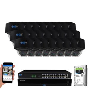 gw security 32 channel 4k nvr 8mp (3840x2160) h.265 ip poe security camera system with 24 uhd 4k 2.8-12mm varifocal zoom color night vision waterproof ai dome camera, ai smart functions