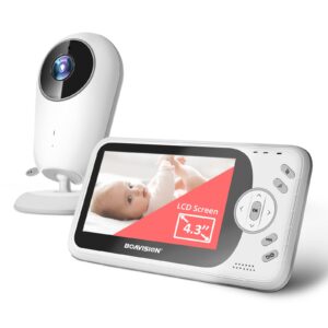 boavision video baby monitor with camera and audio,digital 2.4ghz wireless video monitor with 4.3 inch ips screen,1760mah battery,temperature monitor,vox,talk back,night vision,lullabies,vb608