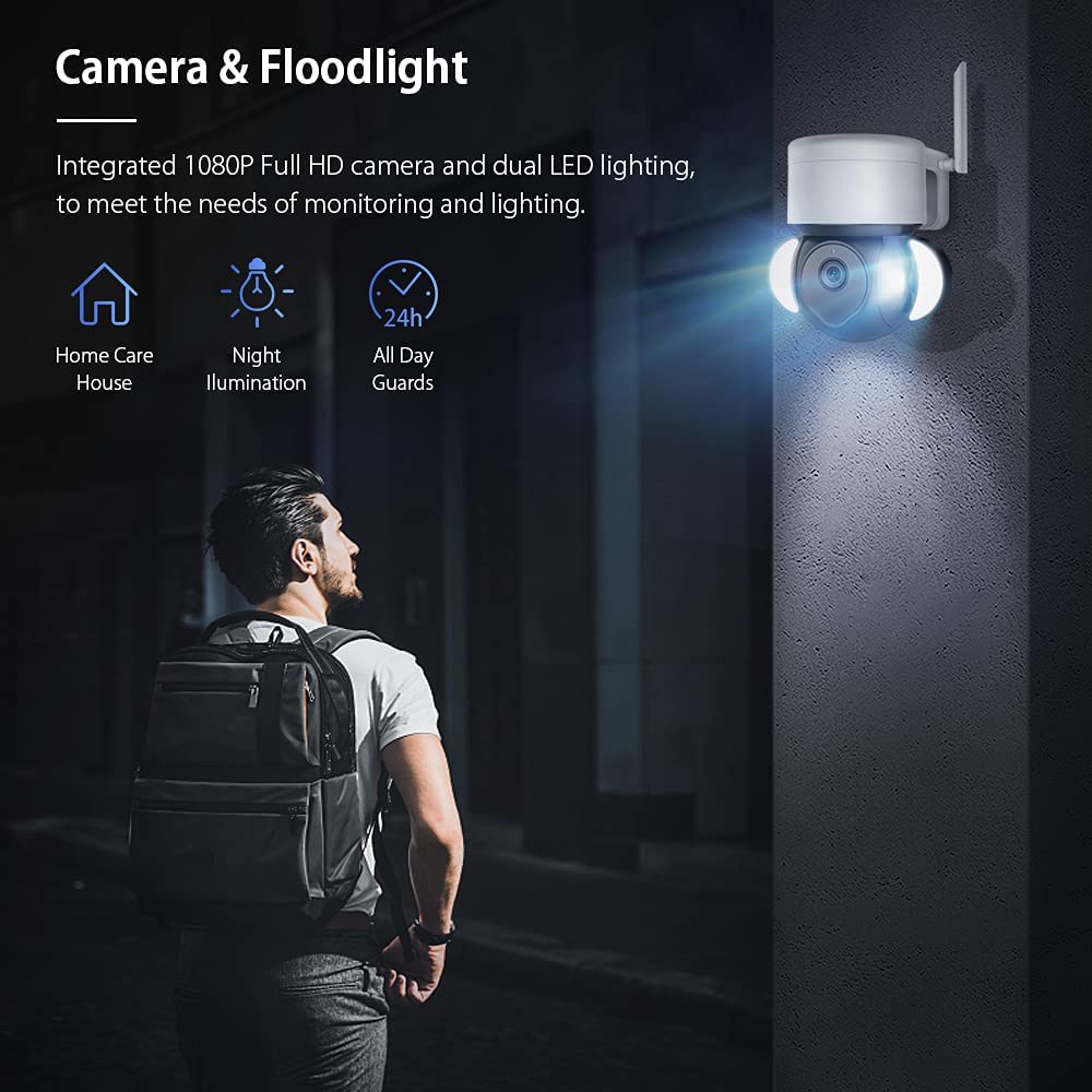 EVERSECU 1pcs Tuya Smart Outdoor Spotlight WiFi PTZ Security Camera + 1pcs Tuya Smart Outdoor floodlight WiFi PTZ Security Camera