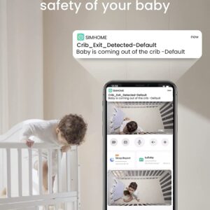 Simshine Smart Baby Monitor WiFi Smartphone AI Cry Soothing Lullaby, Sleep Breathing Analysis, 2K UHD Video Camera, 2-Way Talk, Night Vision, Virtual Fence