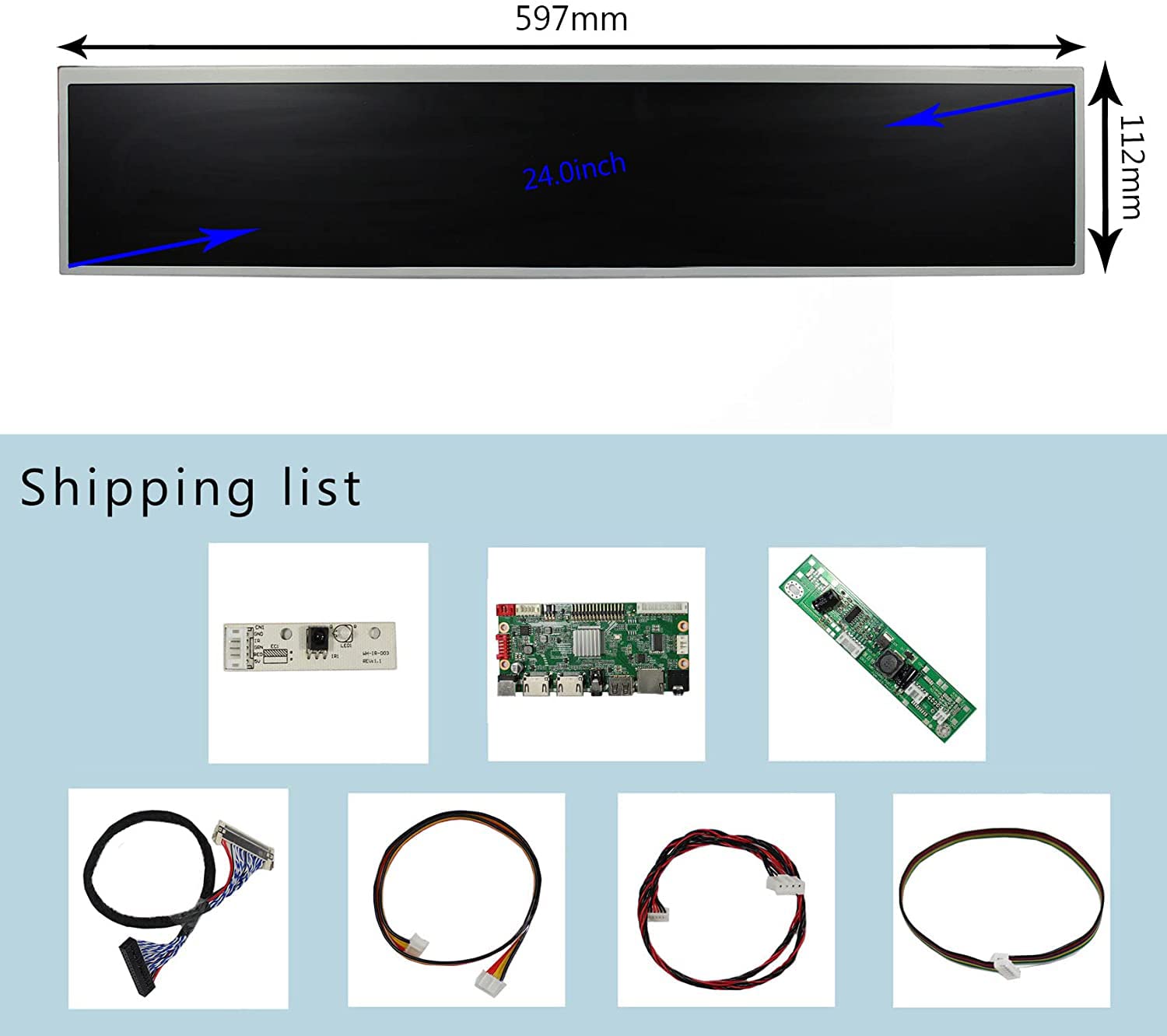 VSDISPLAY 24" 24 Inch 1920X360 IPS Stretched Bar Style LCD Screen DV240FBM-NB0 with HD-MI USB SD AV LCD Controller Board,for DIY Gaming Cabinet Monitor/Advertising Display Panel/Digital Signage