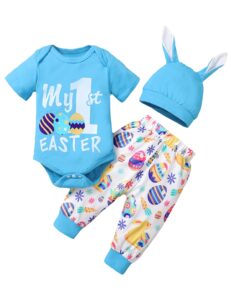 truly one baby boy my first easter outfit boy easter eggs clothes infant easter outfit (blue,6-12 months)