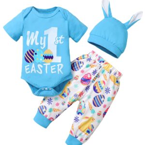 Truly One Baby Boy My First Easter Outfit Boy Easter Eggs Clothes Infant Easter Outfit (Blue,6-12 Months)