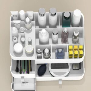 Makeup Organizer for Vanity, Large Countertop Organizer with Drawers, Cosmetics Storage for Skin Care, Brushes, Eyeshadow, Lotions, Lipstick,Nail Polish.Great for Dresser, Bathroom, Bedroom (White)