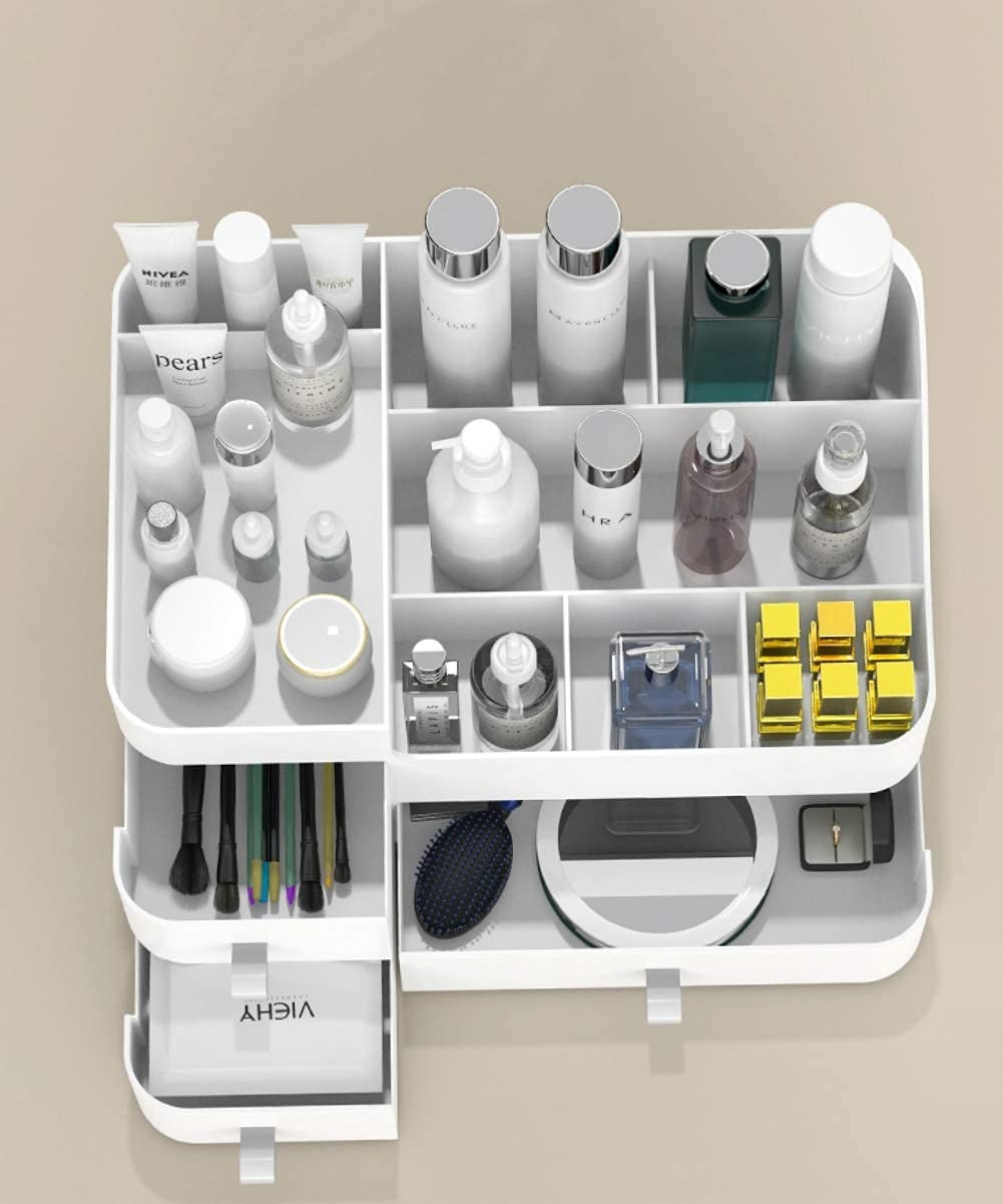 Makeup Organizer for Vanity, Large Countertop Organizer with Drawers, Cosmetics Storage for Skin Care, Brushes, Eyeshadow, Lotions, Lipstick,Nail Polish.Great for Dresser, Bathroom, Bedroom (White)