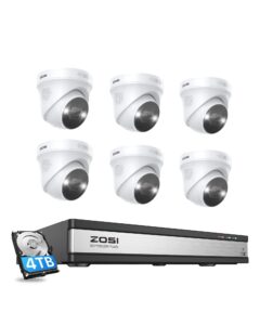 zosi 4k security camera system with audio,4pcs 8mp outdoor indoor poe ip cameras,night vision,human detection,smart light alarm,8channel h.265+ nvr recorder with 2tb hdd for home 24/7 recording