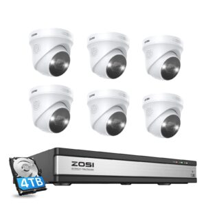 ZOSI 4K Security Camera System with Audio,4pcs 8MP Outdoor Indoor PoE IP Cameras,Night Vision,Human Detection,Smart Light Alarm,8Channel H.265+ NVR Recorder with 2TB HDD for Home 24/7 Recording