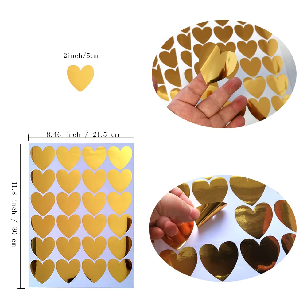 FAZHBARY 120 PCS 2" Gold Heart Wall Decals Heart Stickers for Wall Vinyl Stickers for Girls Boys Baby Bedroom Nursery Decoration