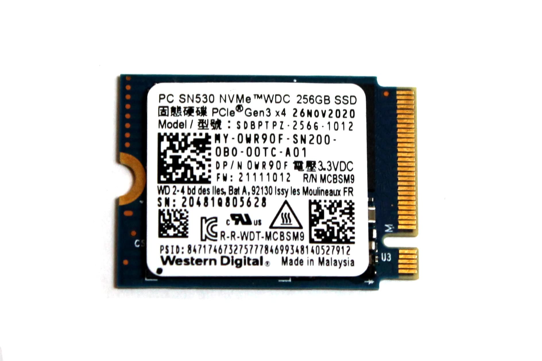 WR90F Genuine Replacement for Dell SN530 256GB 2230 NVMe Solid State Drive SSD