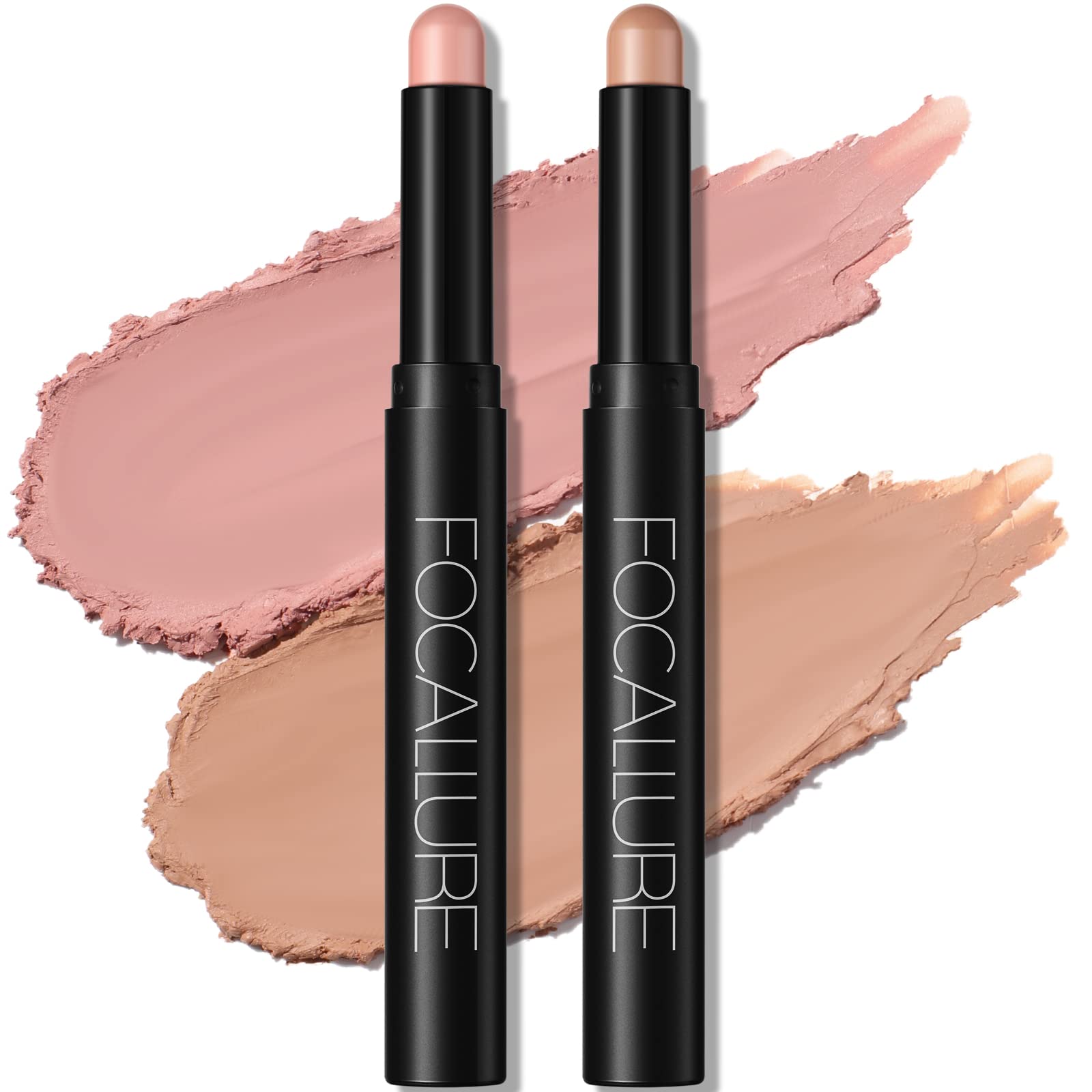 FOCALLURE 2 Pcs Cream Eyeshadow Stick,Brightener Eyeshadow Pencil Crayon,Highlighter Eye Shadow Stick Sets with Crease-proof Formula,Long Lasting Waterproof Eye Shadow Make Up,Mocha Pink