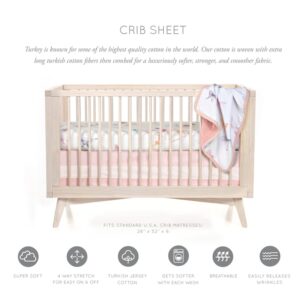 Oilo Crib Sheet, Breathable 100% Turkish Cotton Fitted Jersey, 300 Thread Count, Machine Washable, Fits Standard Crib (28" x 52" x 6"), Girl, Boy, & Neutral Nursery Design, Watercolors, Butterfly