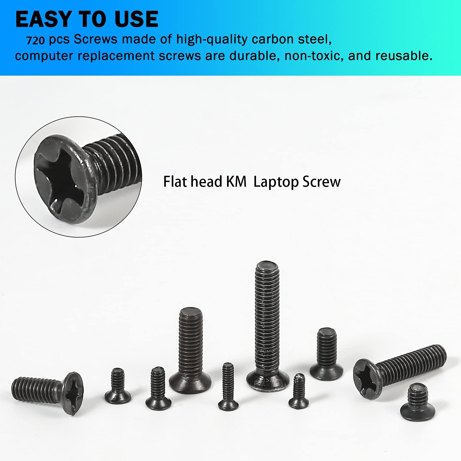 MEIYYJ Laptop Notebook Computer Replacement Screws Kit,Notebook Computer Screw with Blue Glue,PC Flat Head M2 M2.5 M3,Countersunk SSD Electronic Repair Accessories for Motherboard Fan Power Graphics