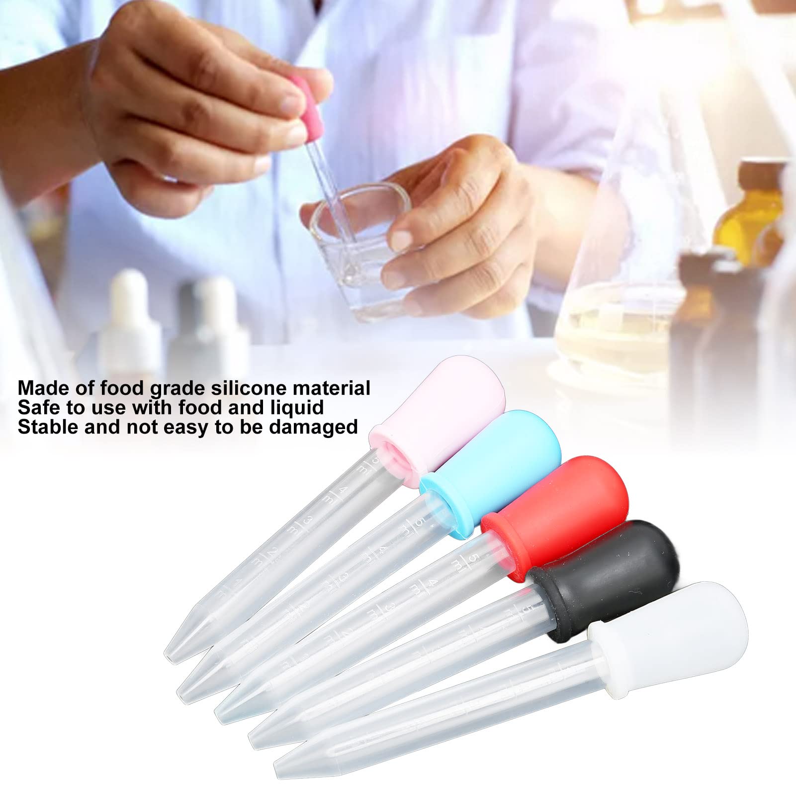 5pcs Liquid Dropper, Jewelry Dropper, 5ml Silicone Calibrated Dropper, Transfer Pipettes for Resin