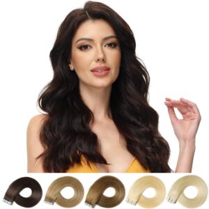 rosebud tape in hair extensions remy human hair, secure skin weft hair extensions seamless 40g/pack 20pcs 10 inch jet black natural