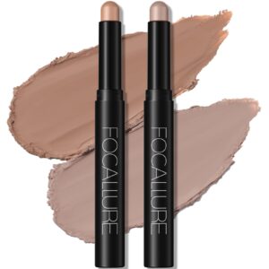 focallure 2 pcs cream eyeshadow stick,brightener eyeshadow pencil crayon,highlighter eye shadow stick sets with crease-proof formula,long lasting waterproof eye shadow make up,smoky brown