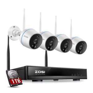 zosi 2mp wireless security camera system, 8ch nvr with 1tb hdd and (4) weatherproof ip camera 1080p, plug and play, auto match, two-way audio, pir motion detection, remote access (renewed)