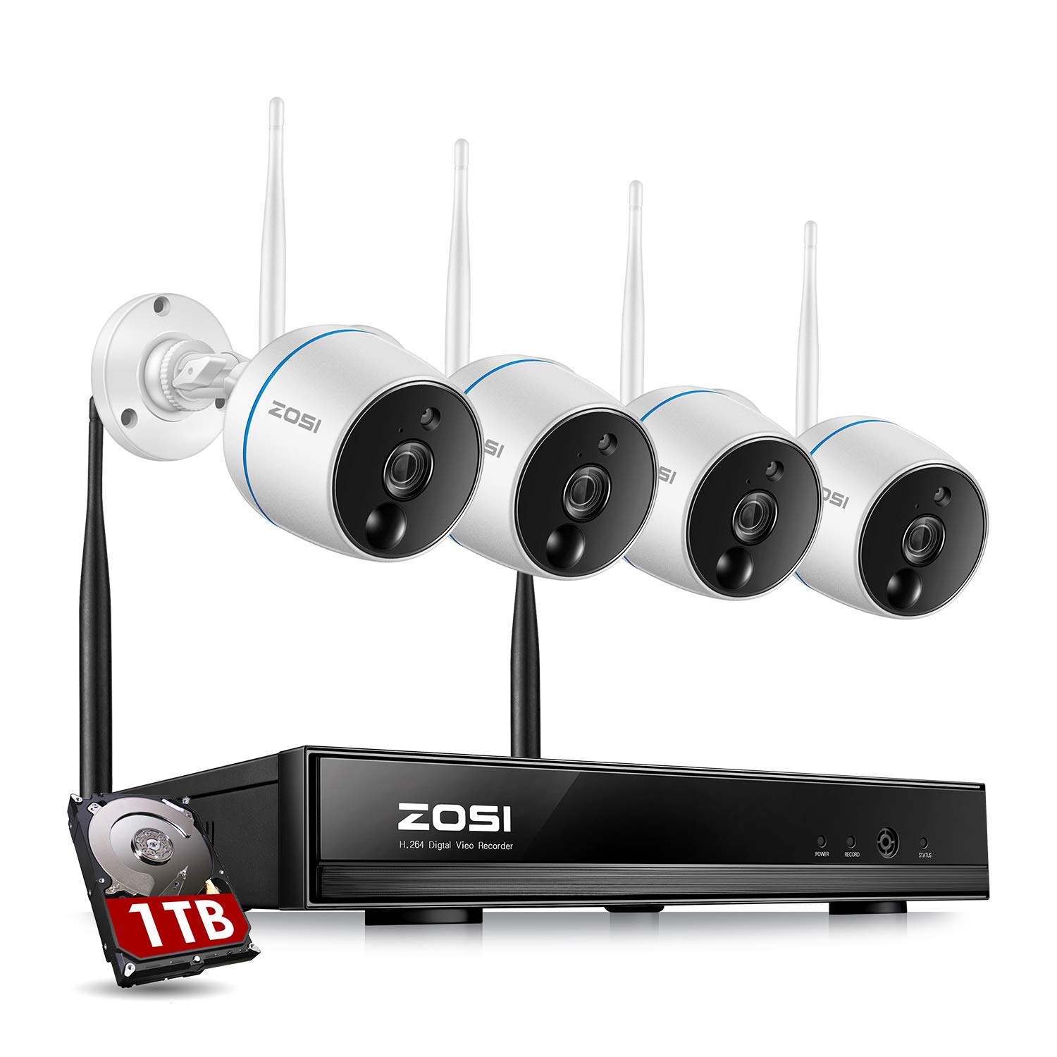 ZOSI 2MP Wireless Security Camera System, 8CH NVR with 1TB HDD and (4) Weatherproof IP Camera 1080p, Plug and Play, Auto Match, Two-Way Audio, Pir Motion Detection, Remote Access (Renewed)