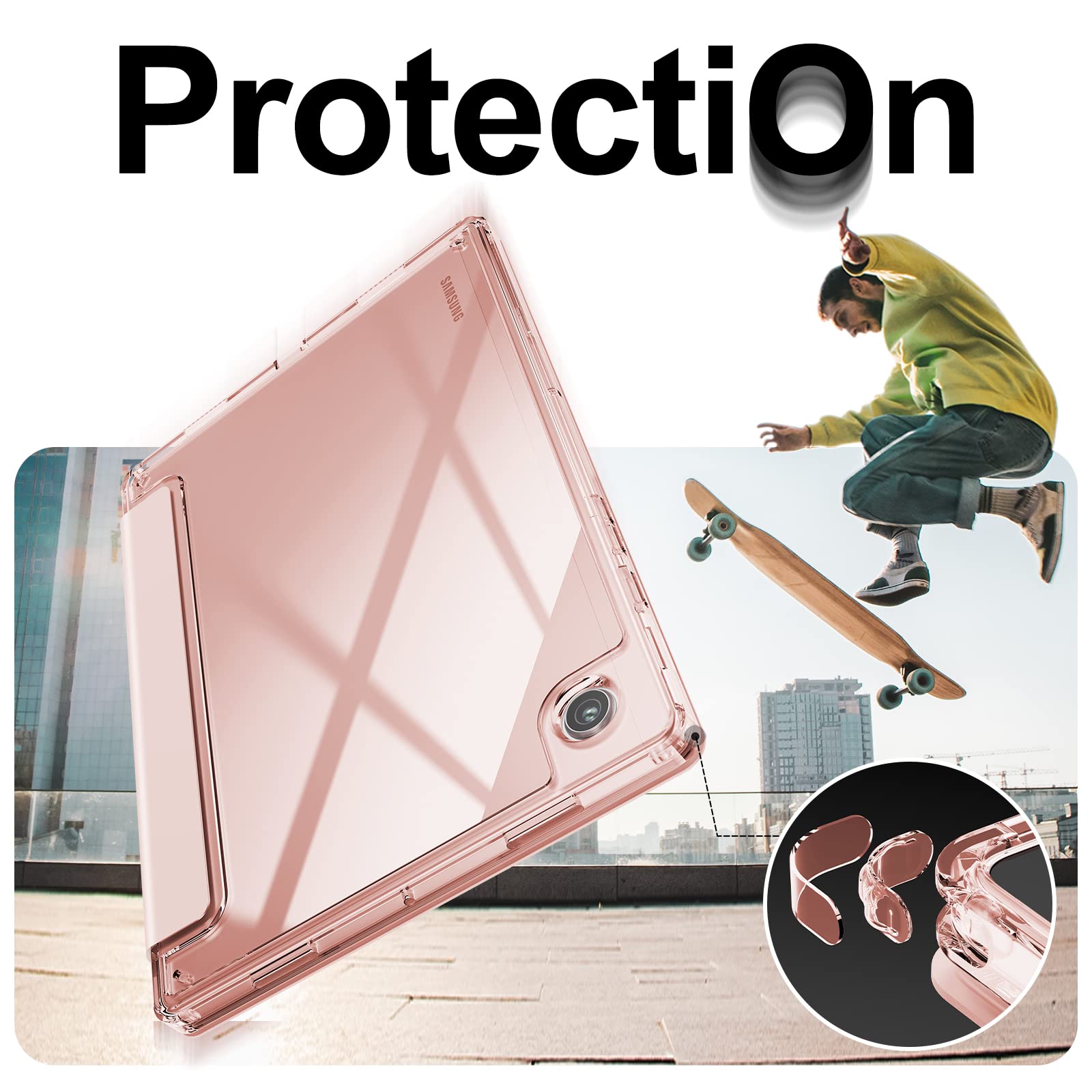 INFILAND Compatible with Samsung Galaxy Tab A8 Case Cover with HD Clear Transparent Back Fit Galaxy Tab A8 10.5 inch 2022 SM-X200/X205/X207 [Auto Wake/Sleep] Rose Gold