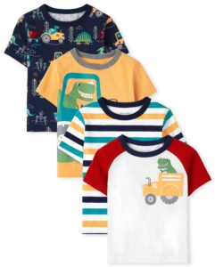 the children's place boys the children's place baby and toddler short sleeve fashion top shirt, allover jungle/ jungle graphic/ colorblock- 3 pack, 3t us