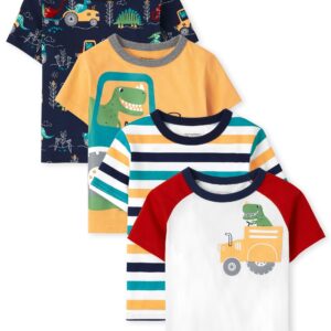 The Children's Place boys The Children's Place Baby and Toddler Short Sleeve Fashion Top Shirt, Allover Jungle/ Jungle Graphic/ Colorblock- 3 Pack, 3T US