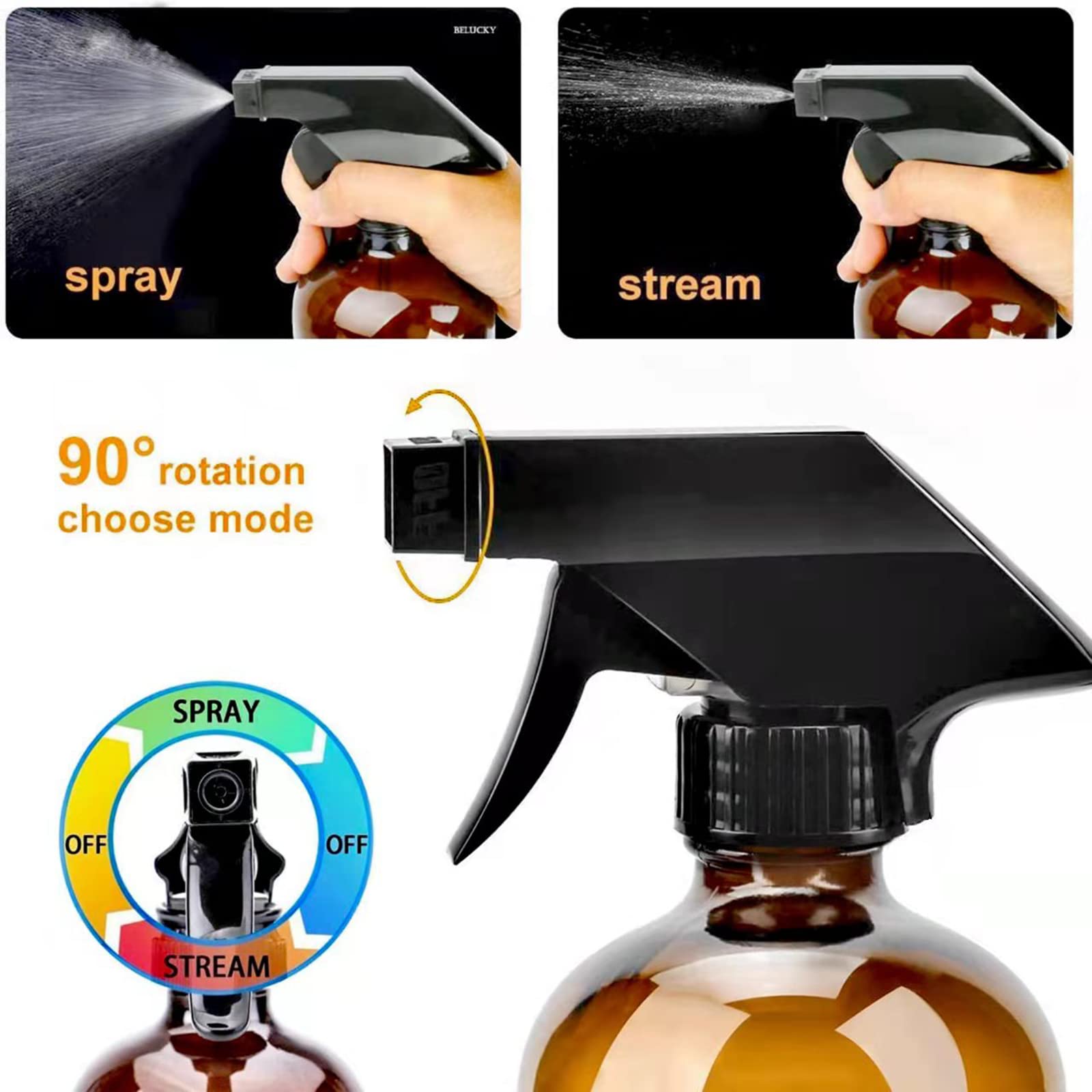 Amber Glass Spray Bottles,500ml Brown Glass Spray Bottles,Empty Amber Glass Spray Bottles With Labels - 17oz Trigger Sprayer Glass Bottles Amber Spray Bottle