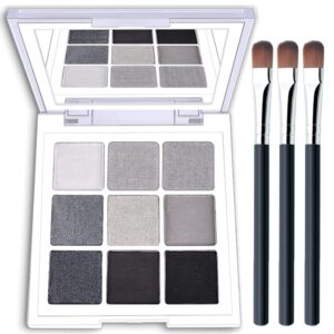 blibling 9 colors black smokey eyeshadow palette, cool toned matte glitter eye shadow palette makeup long lasting waterproof eyeshadow palette for girls and women (silver)