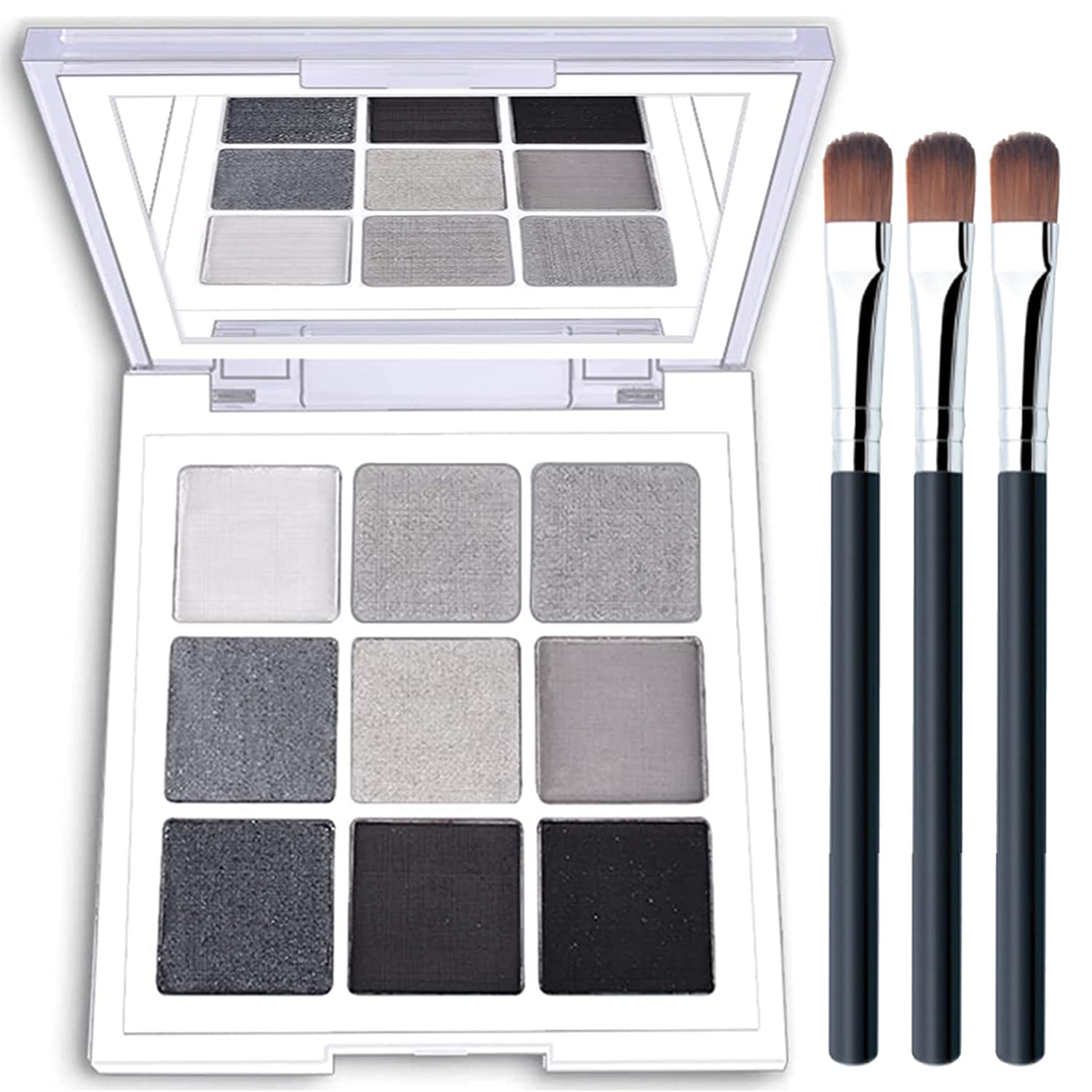 BliBling 9 Colors Black Smokey Eyeshadow Palette, Cool Toned Matte Glitter Eye Shadow Palette Makeup Long Lasting Waterproof Eyeshadow Palette for Girls and Women (silver)